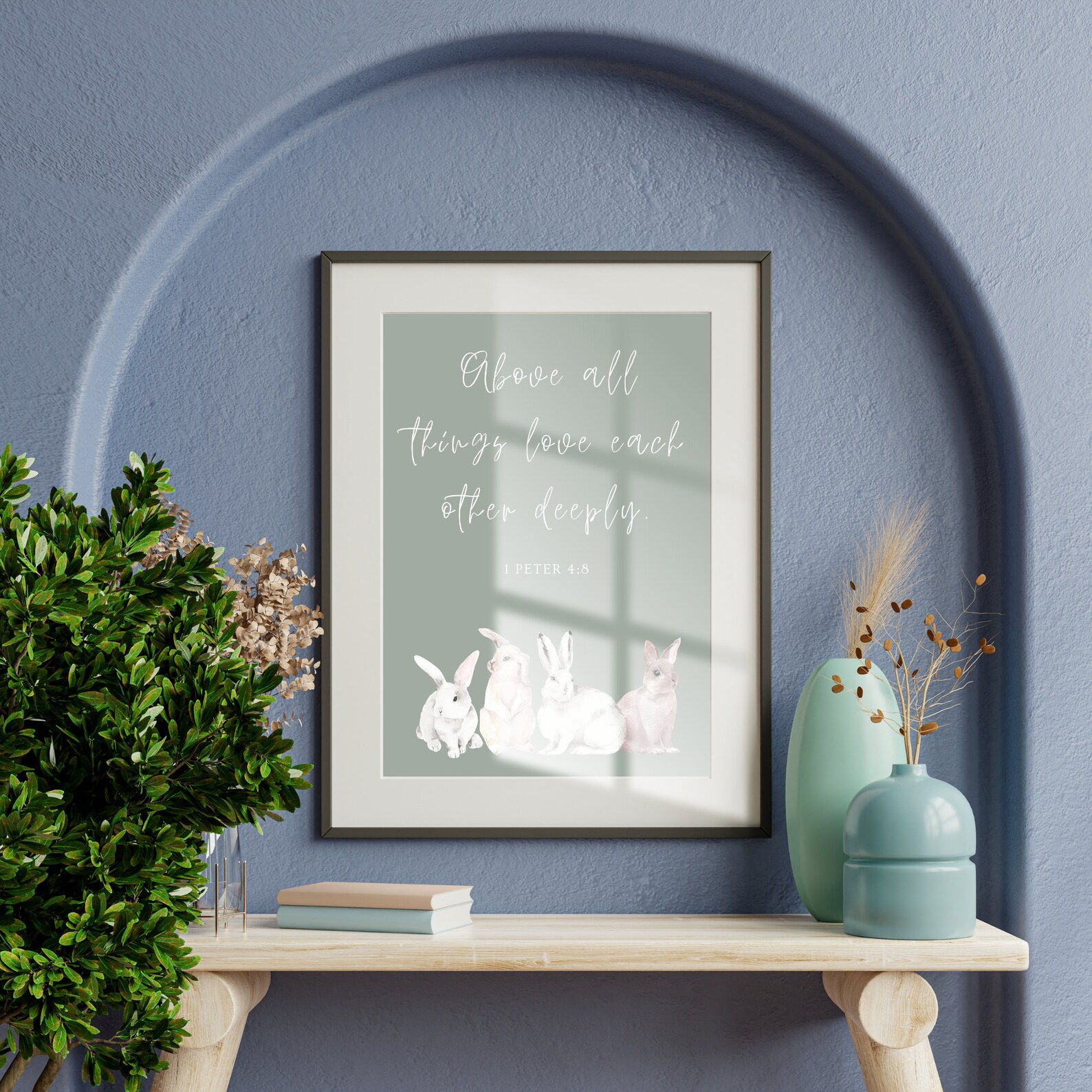 Scripture Bunnies Watercolor Print Spiritual Bible Verse Quote Wall Art ...