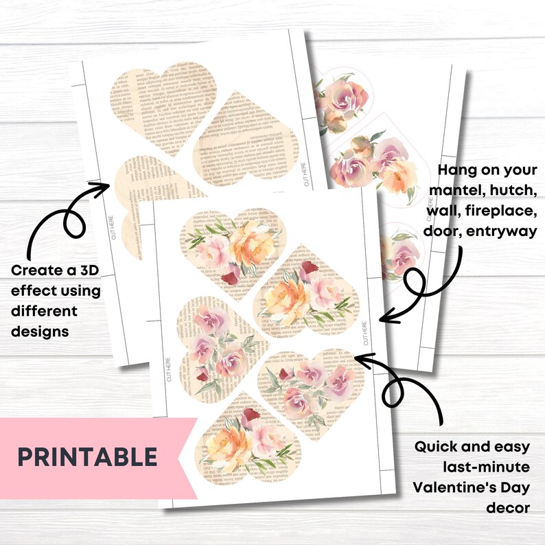 DIY Book Page Heart Garland Printable Vintage Valentines Bunting Decor ...