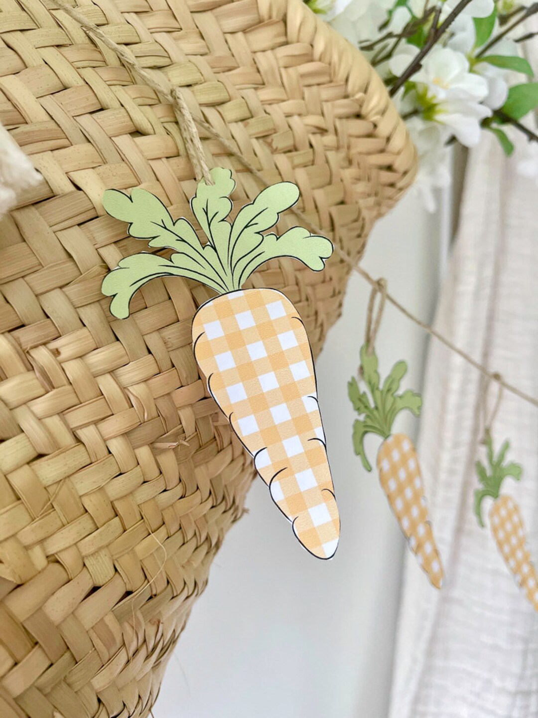 Gingham Carrot Printable Garland, Plaid Orange Carrots Banner, Nursery ...