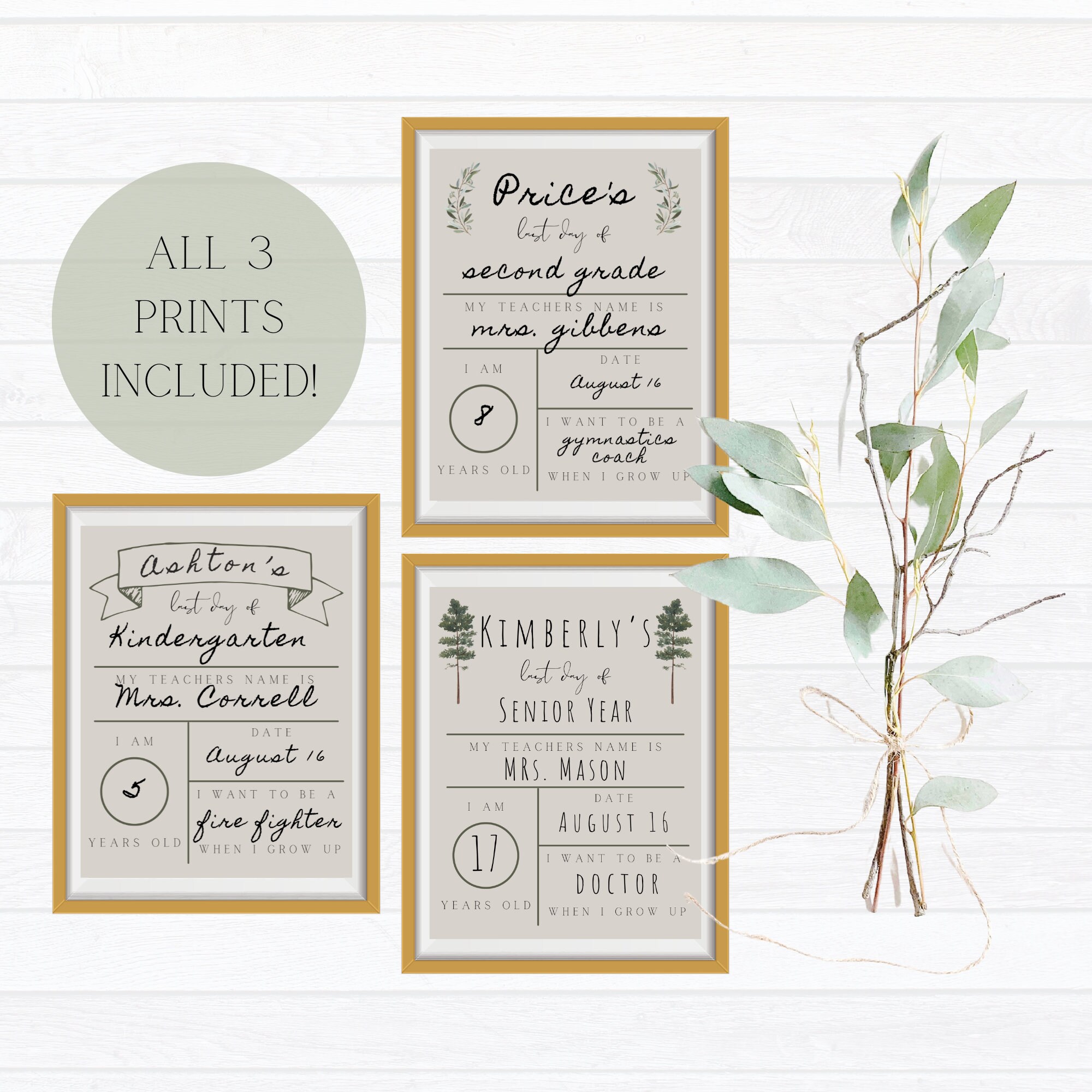 Set of 3 Last Day of School Sign Printable Minimalist Gender Neutral ...