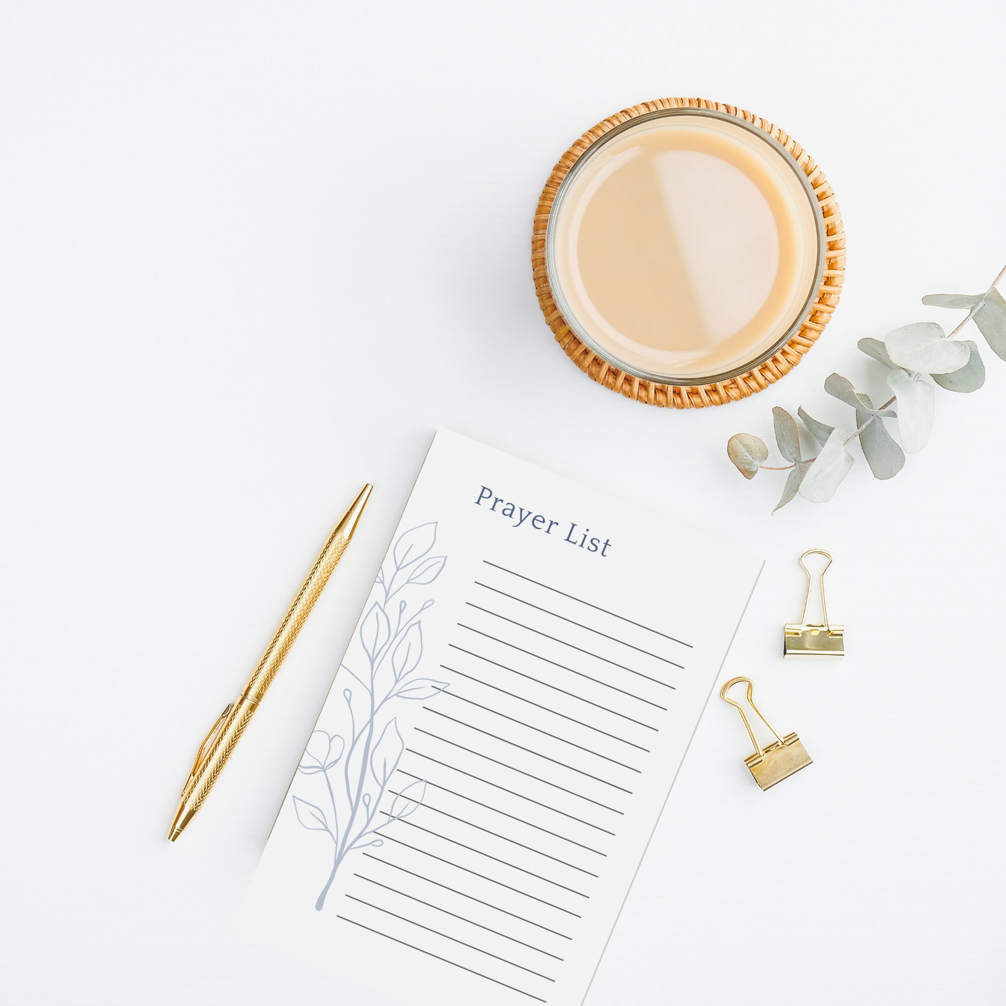 Minimalist Floral Blue Line Art Printable Prayer List Christian Daily ...