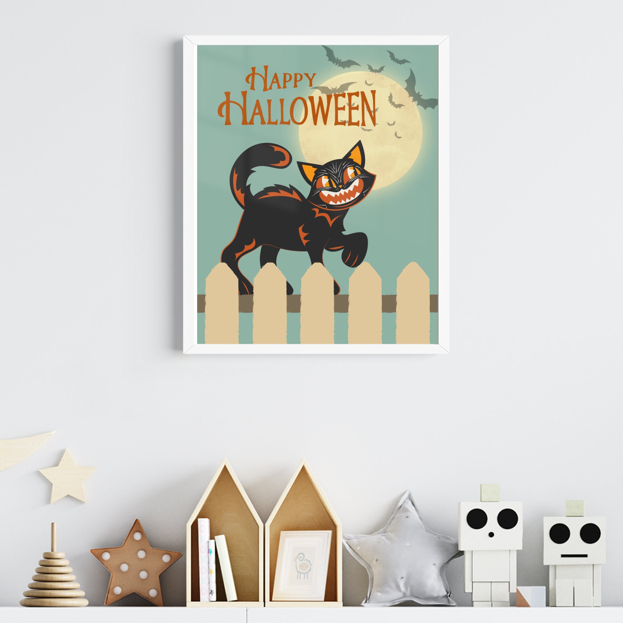 Retro Halloween Cat Printable Wall Art Pastel Cat Halloween - Etsy