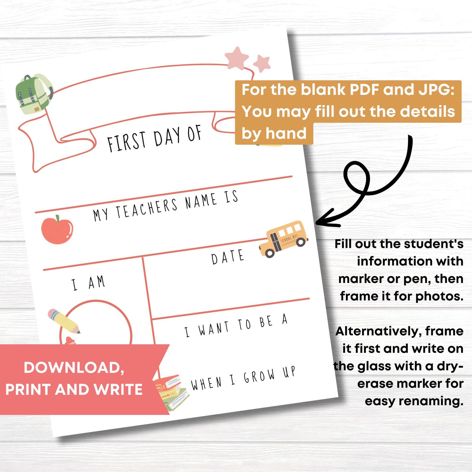 Editable Back to School Sign Fillable Name Sign for Students White ...