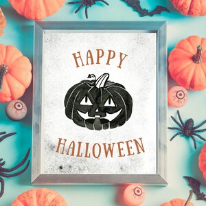 Happy Halloween Fall Wall Art Black Pumpkin Digital Print Halloween ...