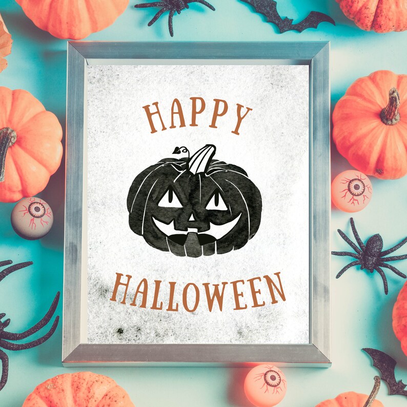 Happy Halloween Fall Wall Art Black Pumpkin Digital Print - Etsy