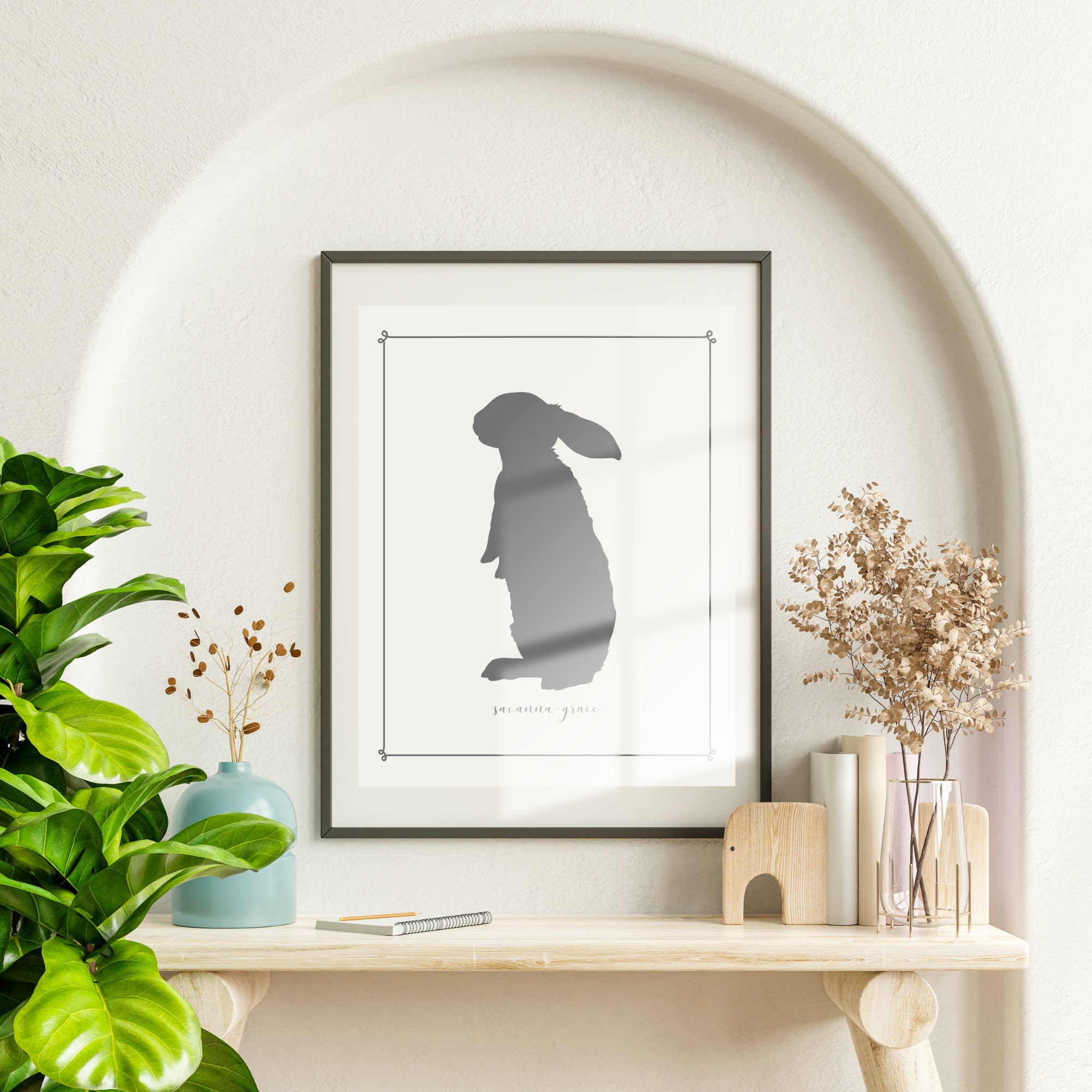 Custom Vintage Rabbit Wall Decor Set of 5 Bunny Silhouette Prints ...