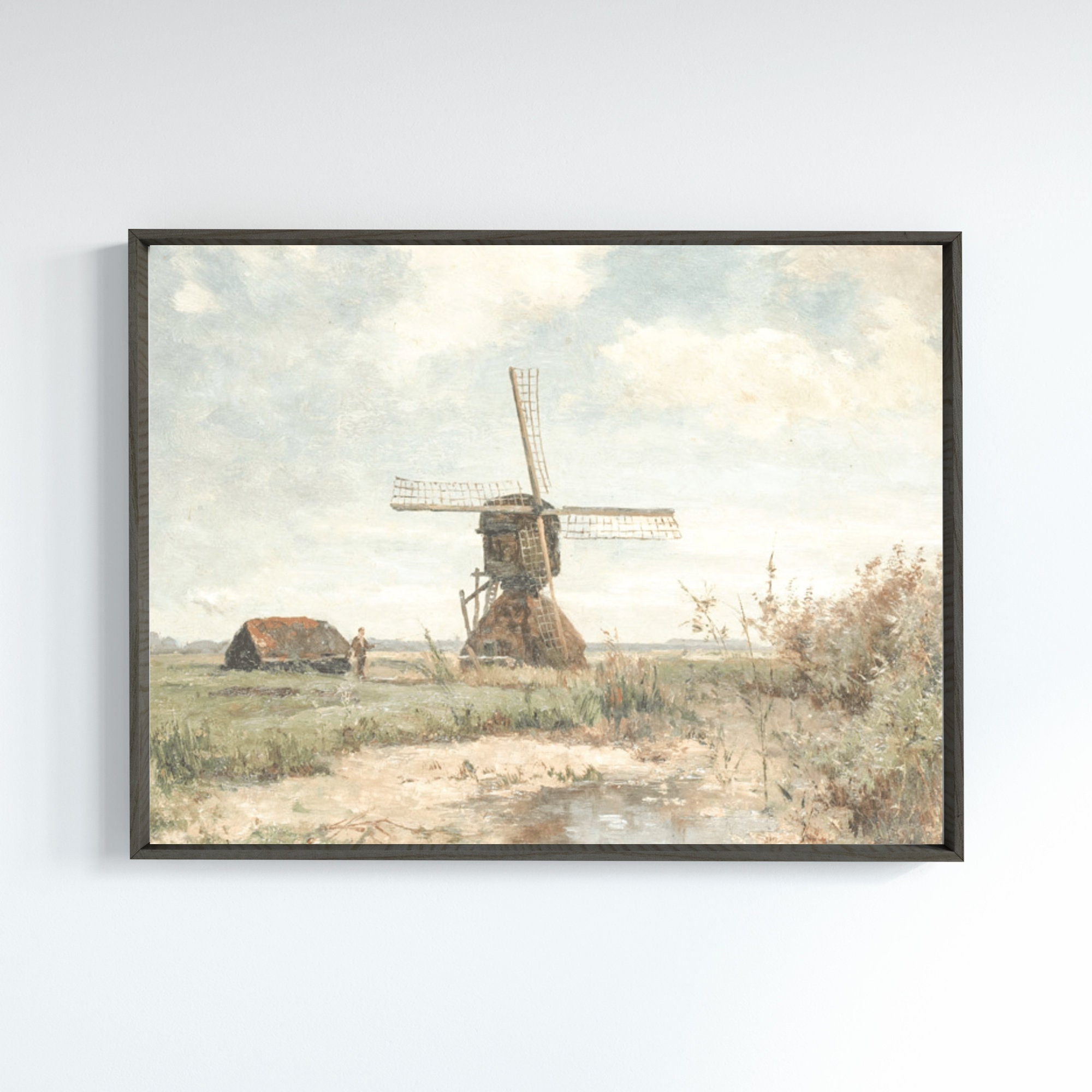 Wind Mill Vintage Landscape Oil Painting Country Digital Download ...