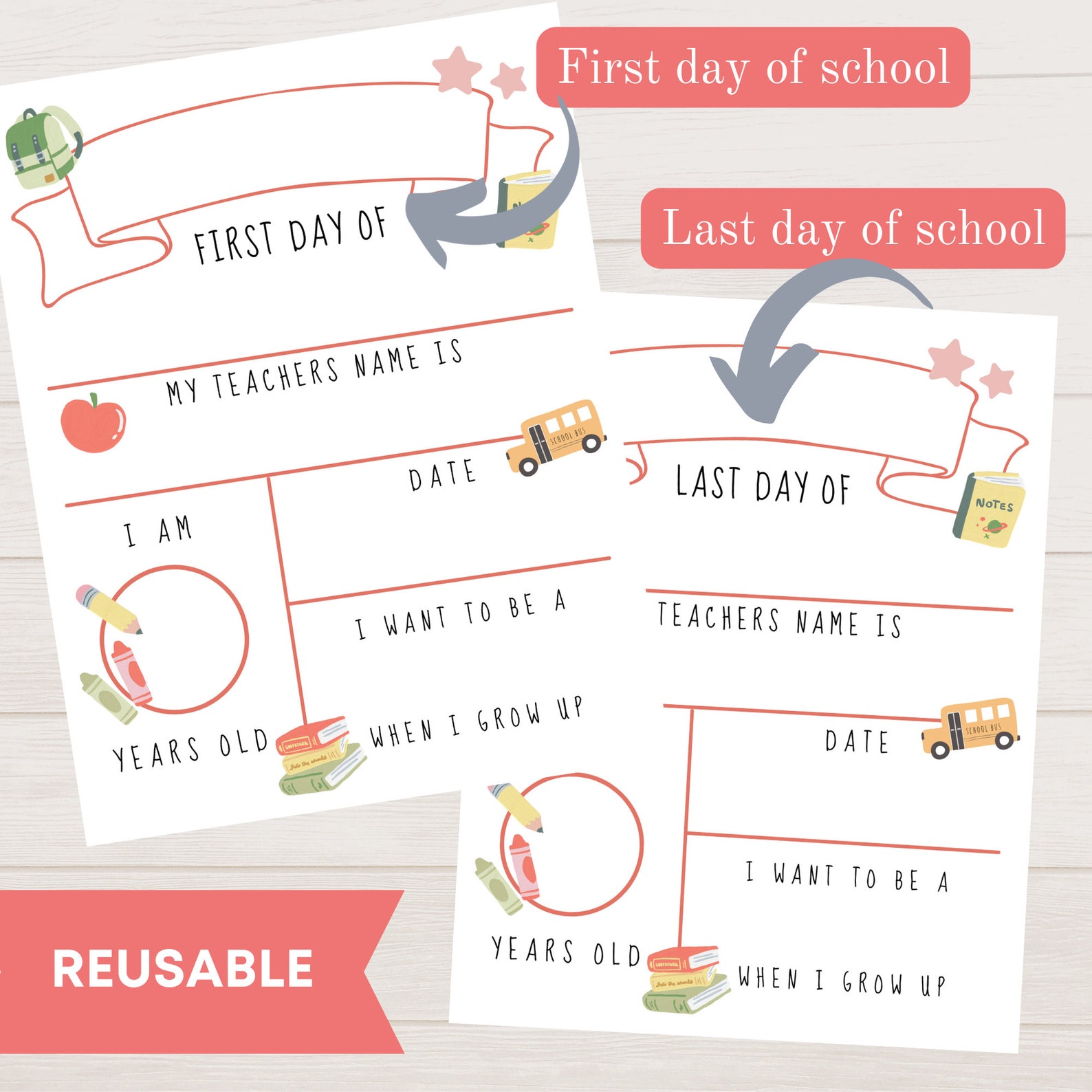First and Last Day of School Customizable Signs Editable Back to School ...