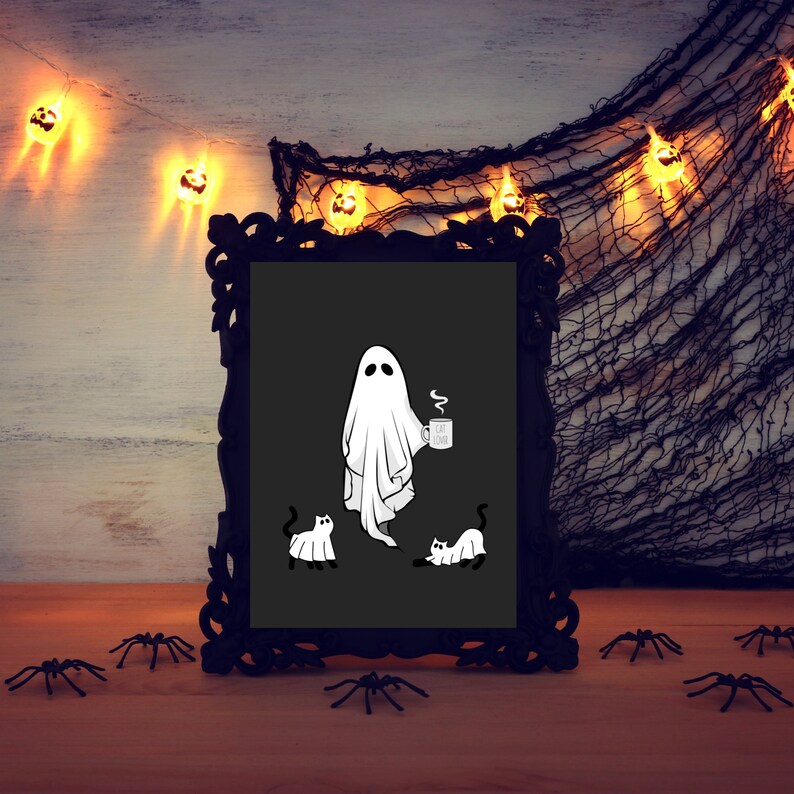 Cat Lover Ghost Printable Wall Art Decor Halloween Ghost and - Etsy