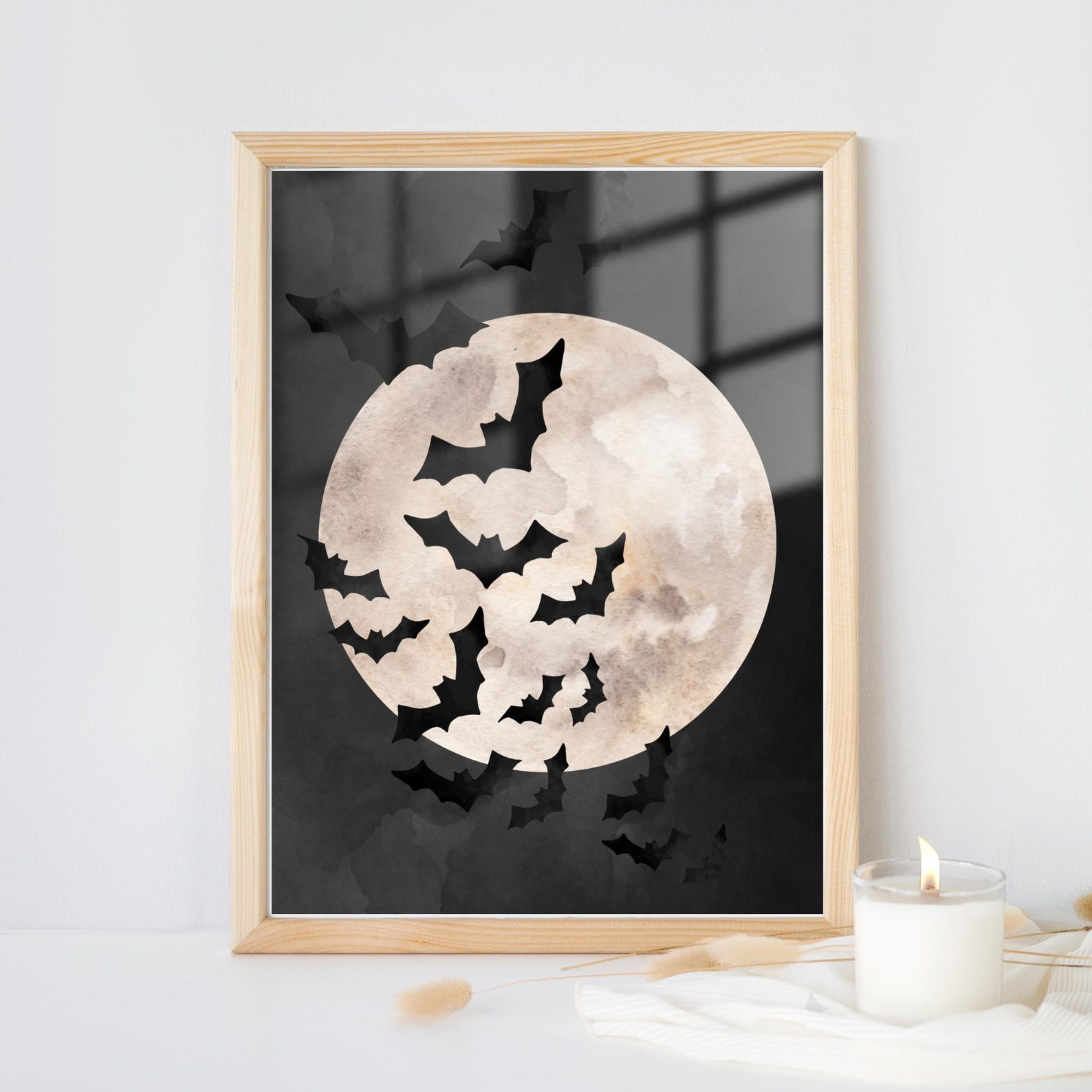 Halloween Bats Flying Around the Moon Spooky Halloween Print Printable ...