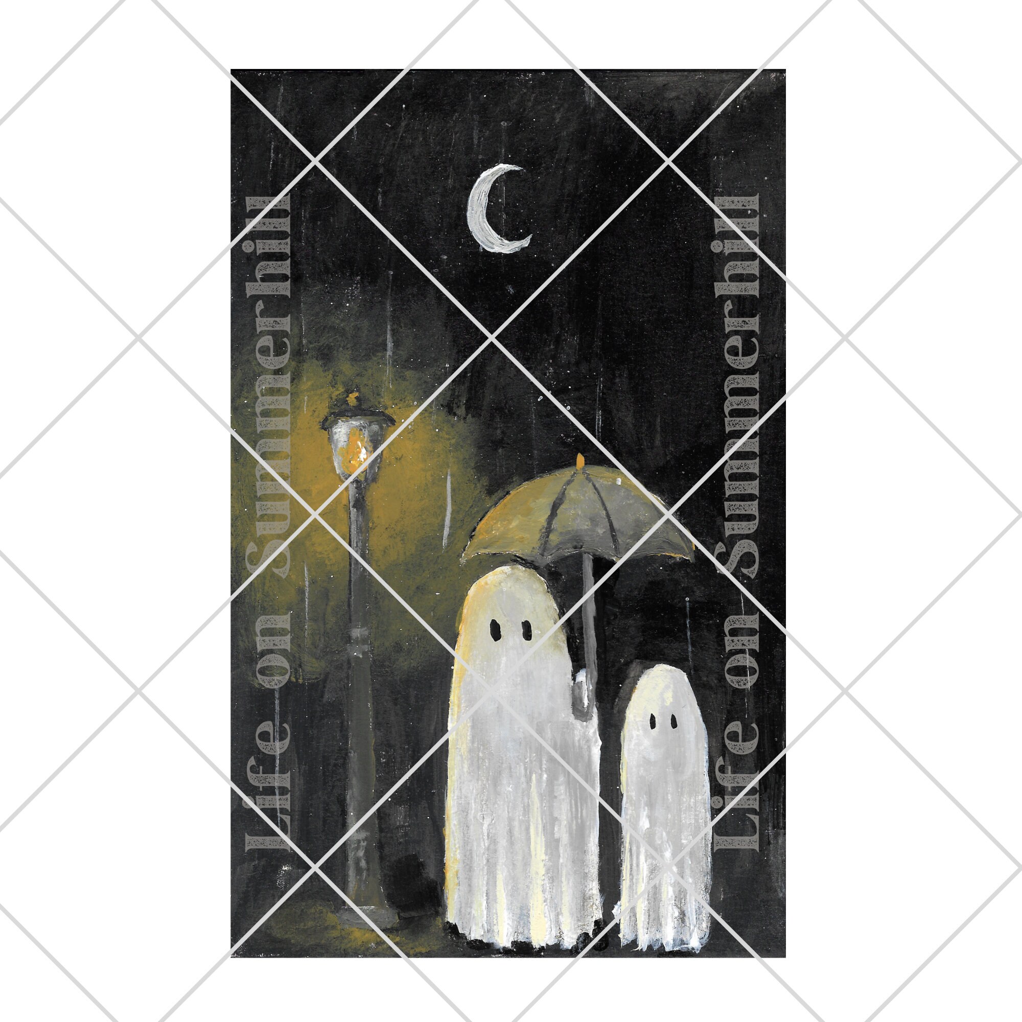 Hand Painted Halloween Ghost Art Digitalize Design Halloween Rainy ...