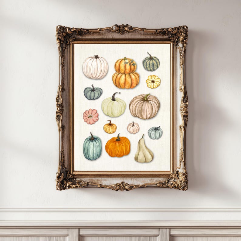 Watercolor Pumpkin Collage Wall Art Printable, Fall Harvest Pumpkin ...