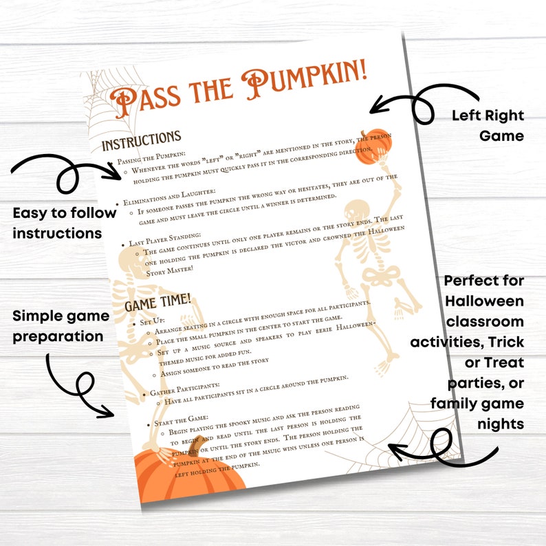 Pass the Pumpkin Game | Halloween Party Game Printable | Left and Right ...