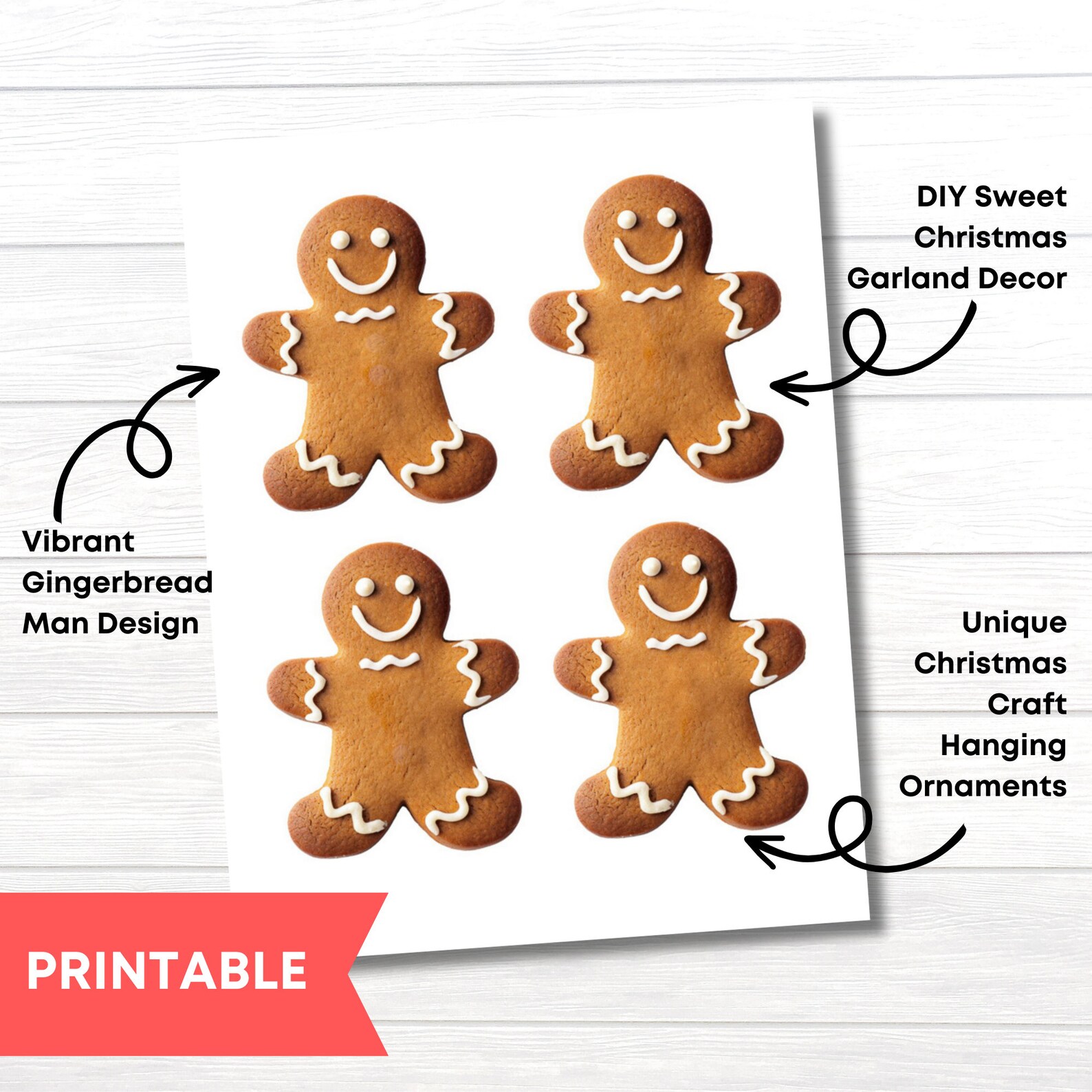 Gingerbread Man Garland Printable, Gingerbread Cookie Christmas Banner ...