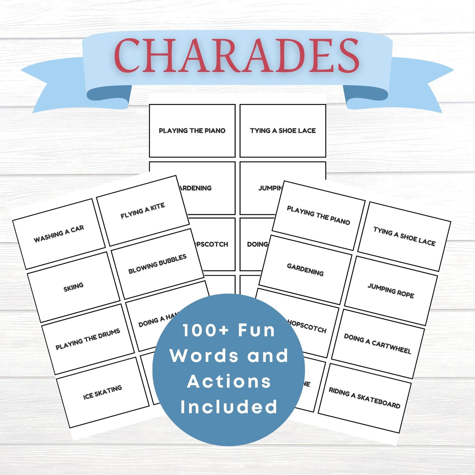 Charades Printable Game 100 Fun Words and Actions Included Interactive ...