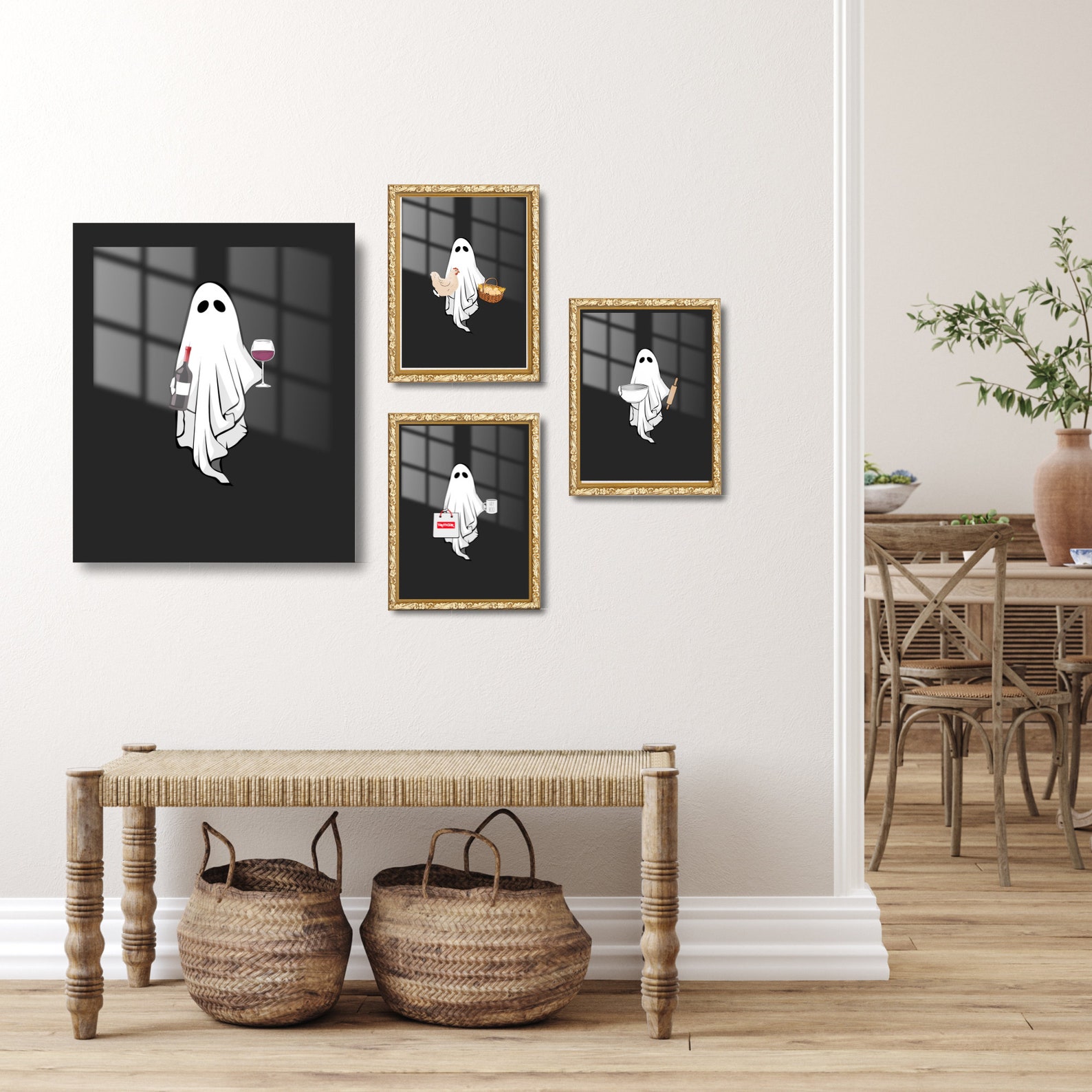 Ghost Art Printable Bundle of 10 Halloween Gallery Wall Set Minimalist ...