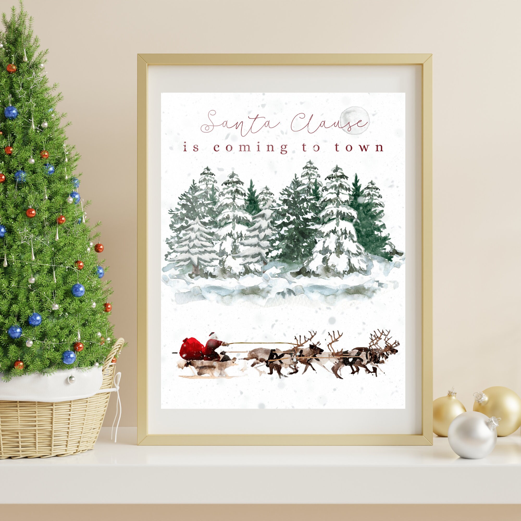Santa Clause is Coming to Town Printable Wall Art Snow Art Print ...