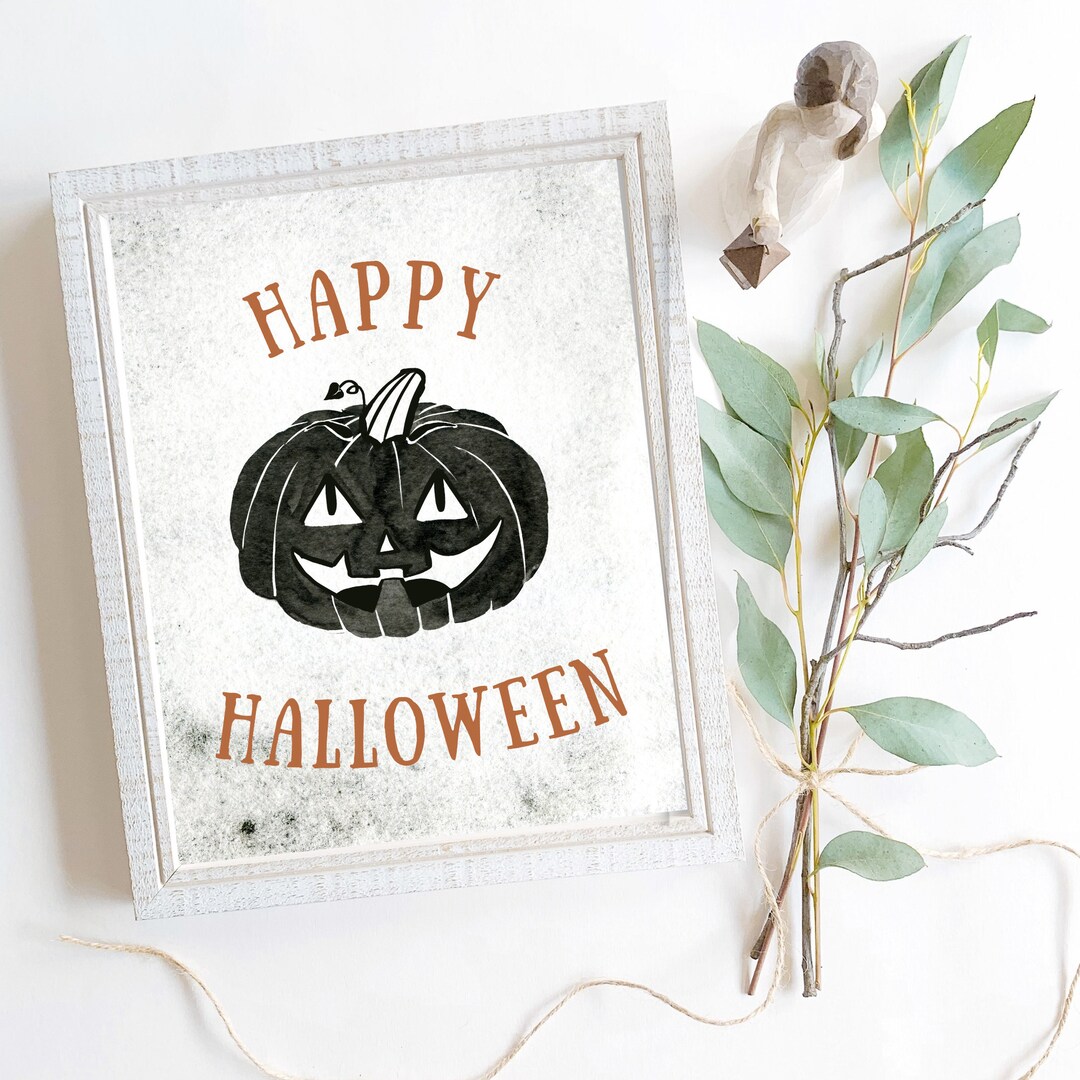 Happy Halloween Fall Wall Art Black Pumpkin Digital Print Halloween ...