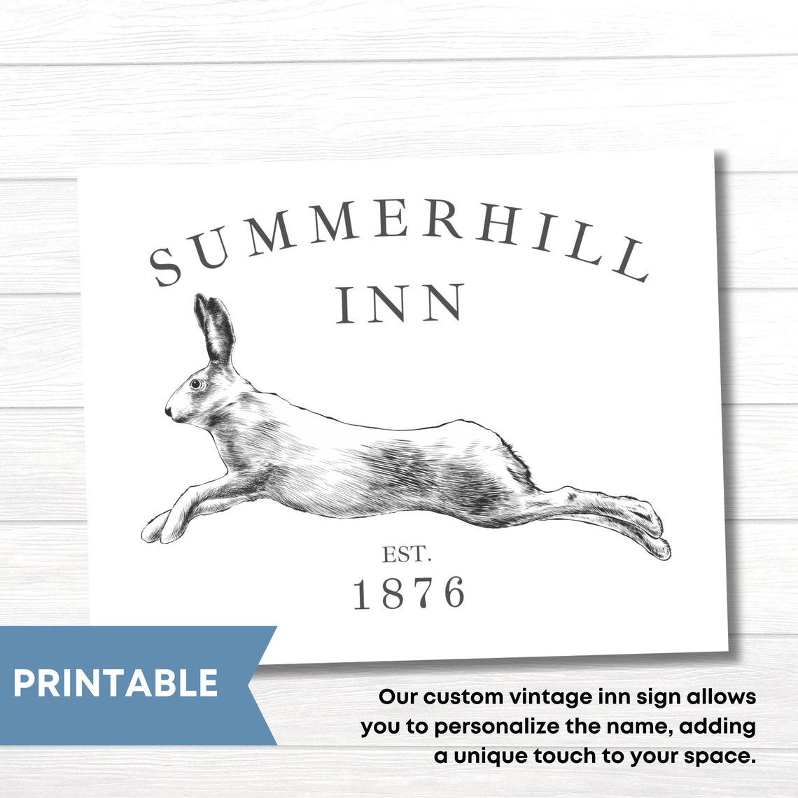 Custom Vintage Bunny Rabbit Inn Sign Digital Wall Art Personalized ...