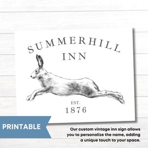 Custom Vintage Bunny Rabbit Inn Sign Digital Wall Art Personalized ...