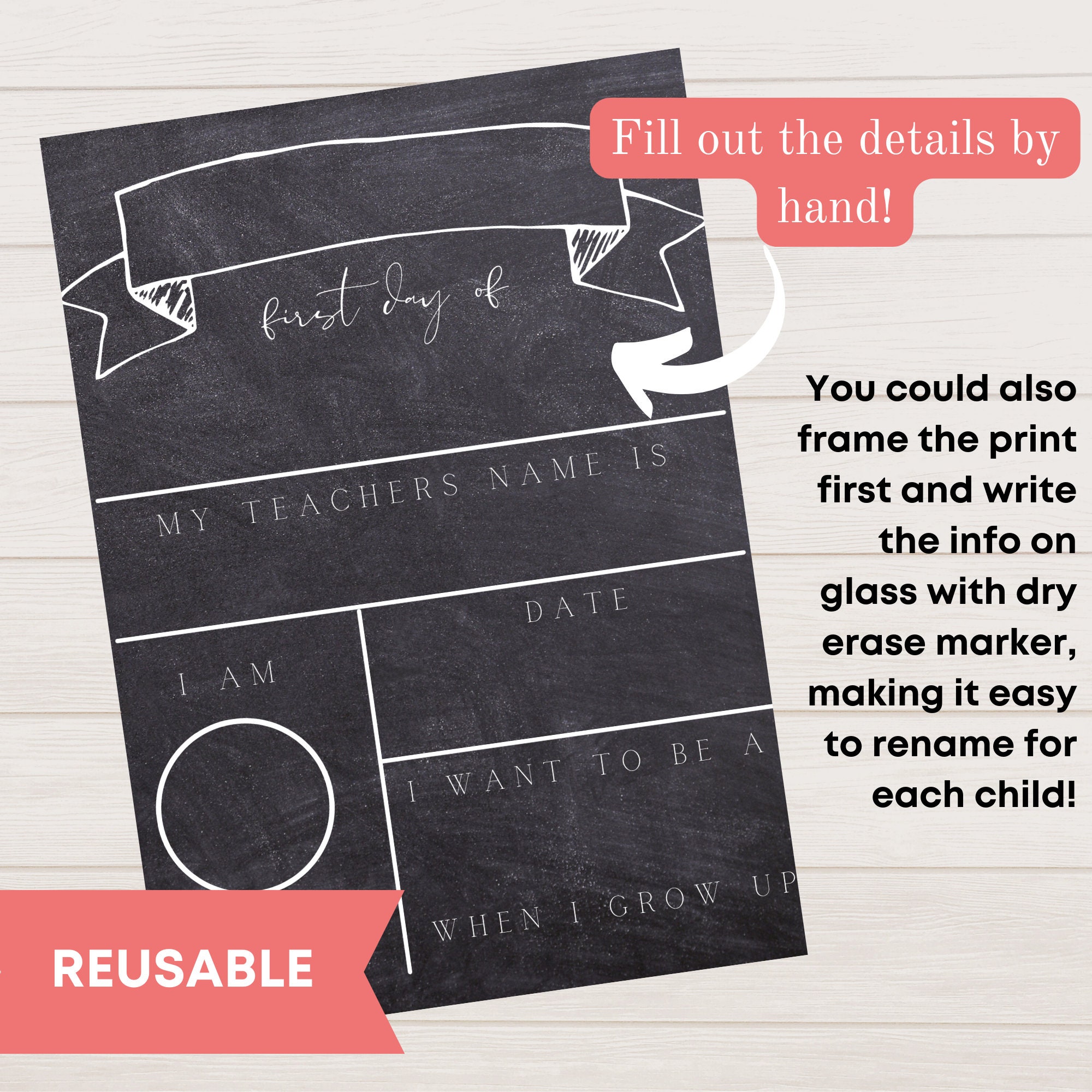 Chalkboard First Day of School Sign Printable Back to School Reusable ...