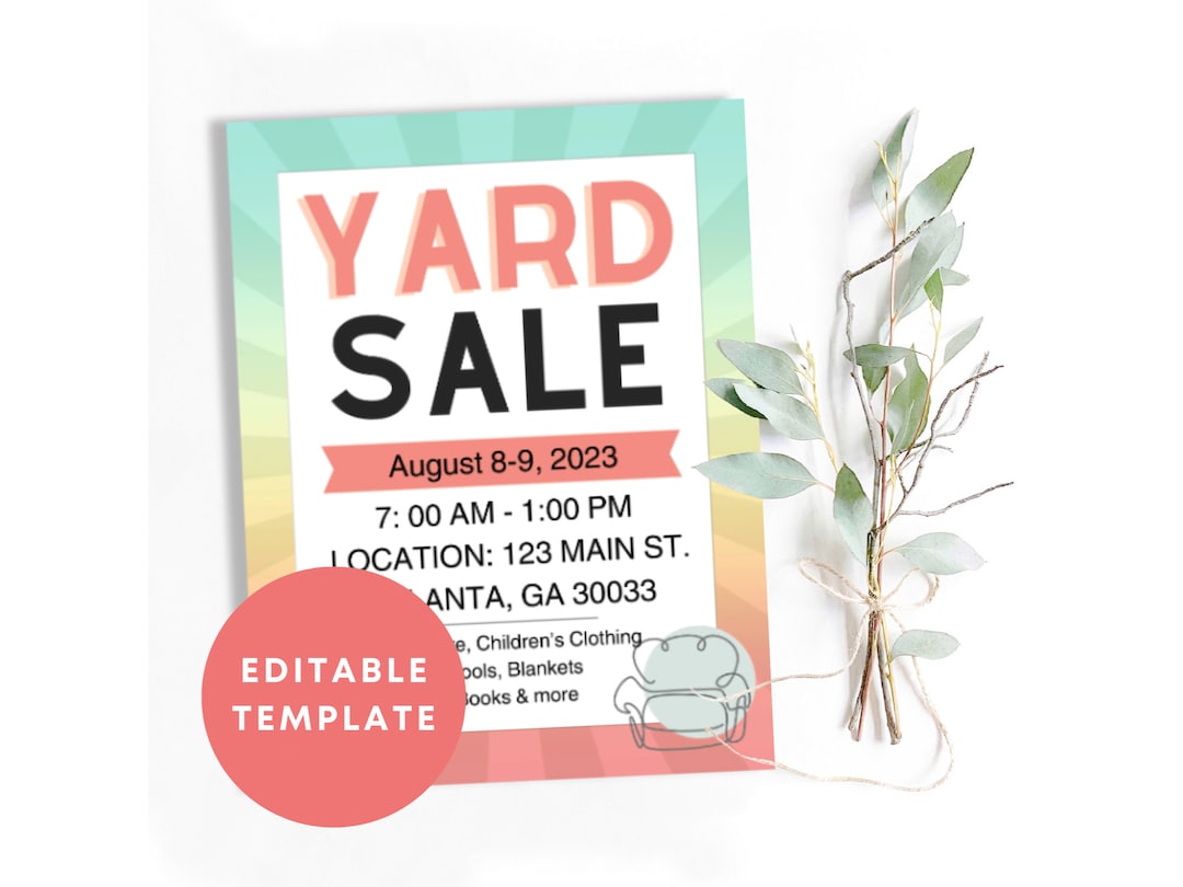 Editable Garage Sale Flyer | Personalized Yard Sale Sign Poster ...