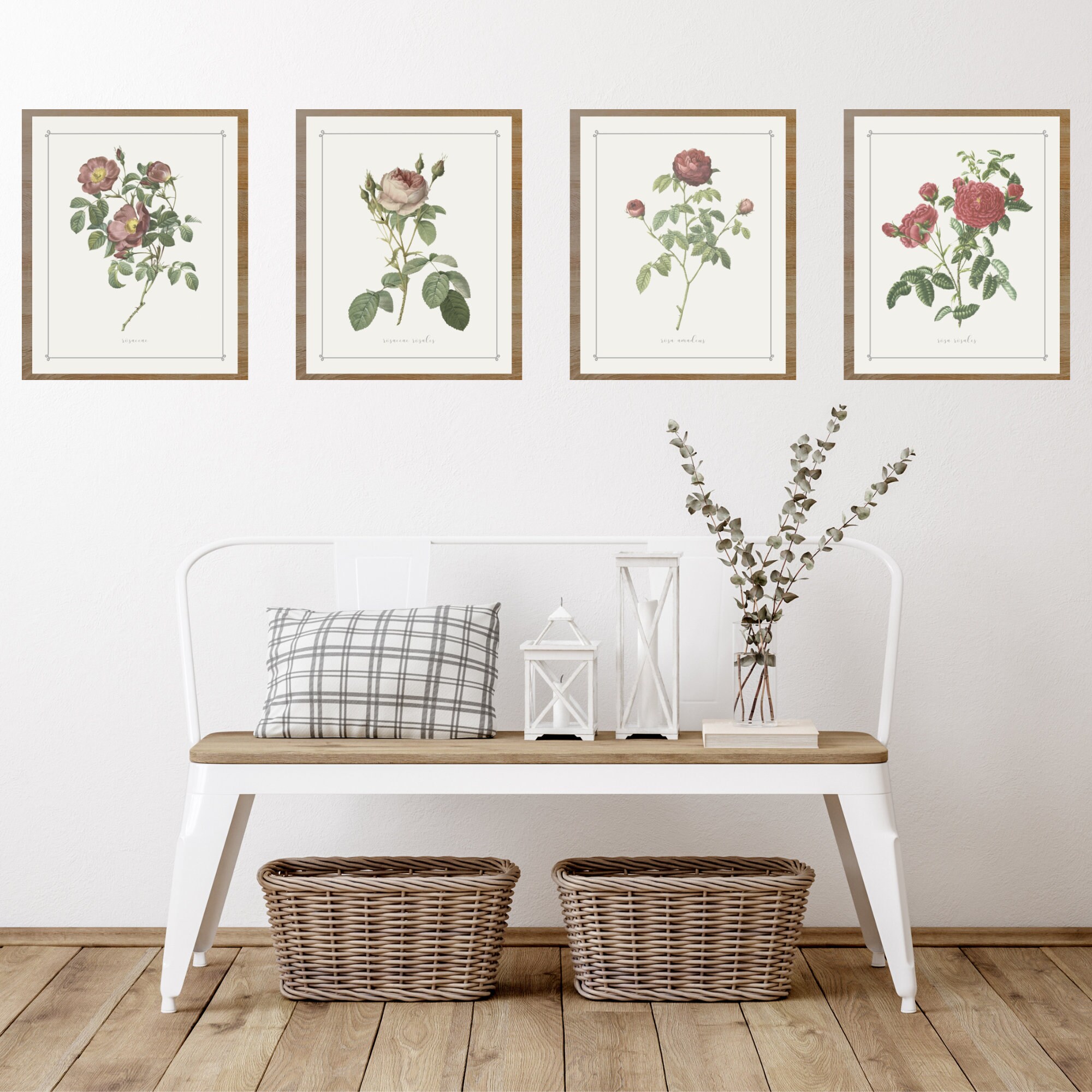 Set of 4 Printable Vintage Redoute Roses Botanical Posters Wall Art ...