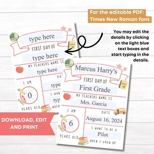 Editable Back to School Sign | Fillable Name Sign for Students | White ...