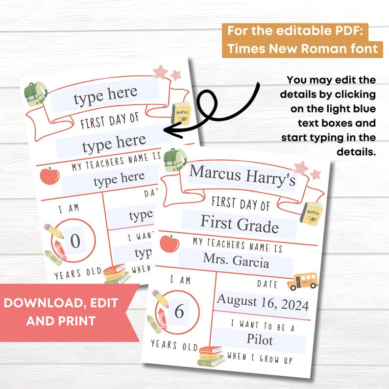 Editable Back to School Sign Fillable Name Sign for Students White ...