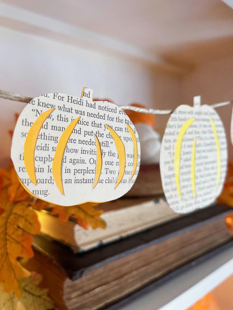 Pumpkin Book Page Printable Garland, Vintage Paper Gourd Banner, Fall ...