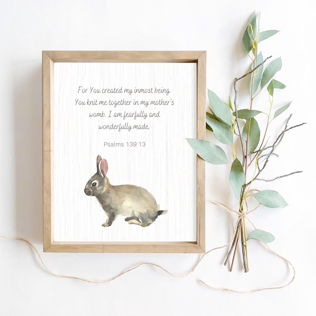 Psalms 139:13 Watercolor Gray Rabbit Printable Wall Art Bible Scripture ...