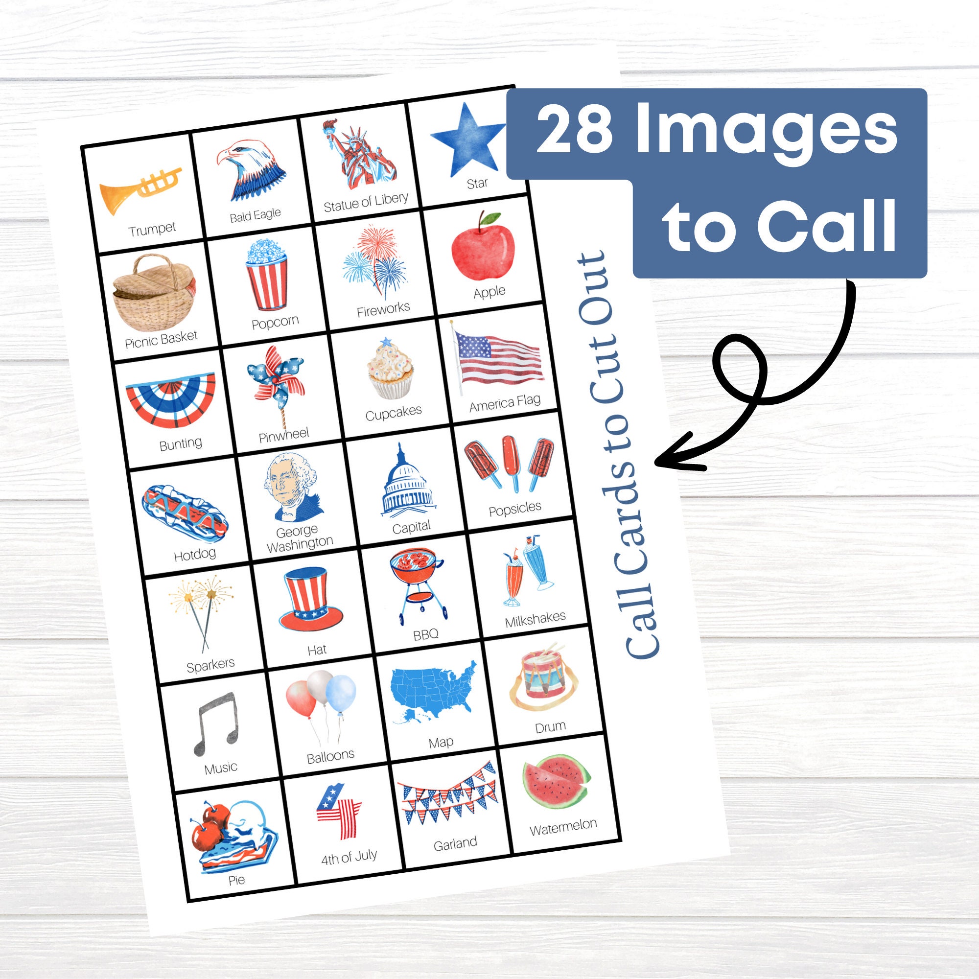 Patriotic Bingo Printable Game 4th of July Bingo Cards Independence Day ...