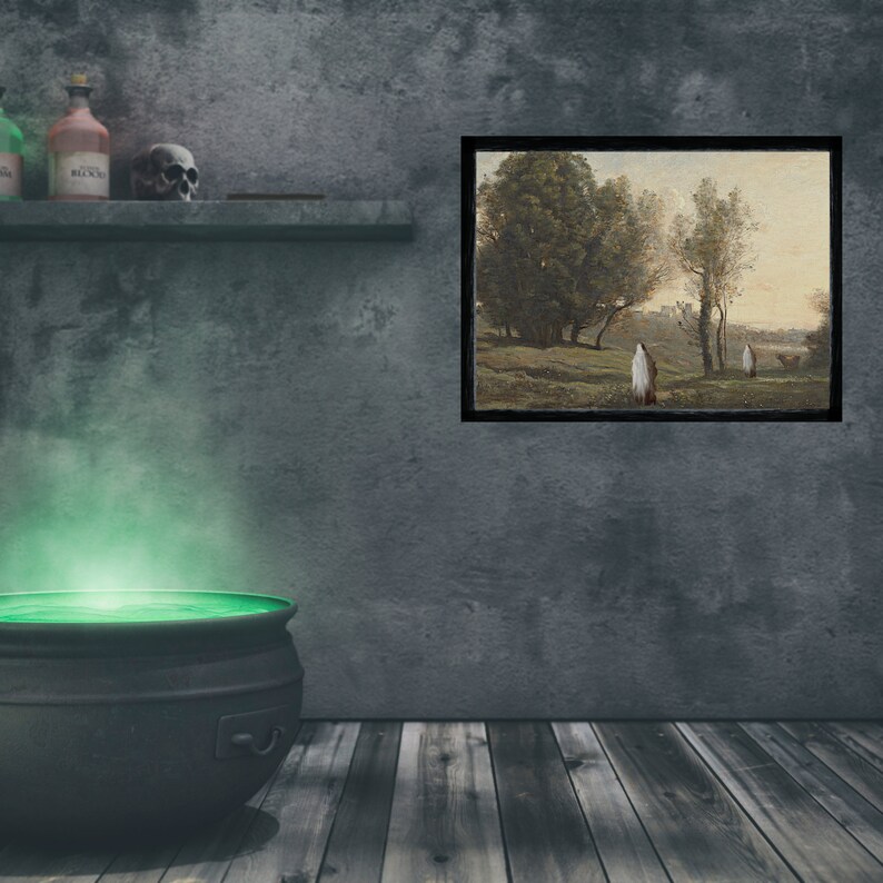 Halloween Vintage Landscape Creepy Ghost Digital Painting Instant ...