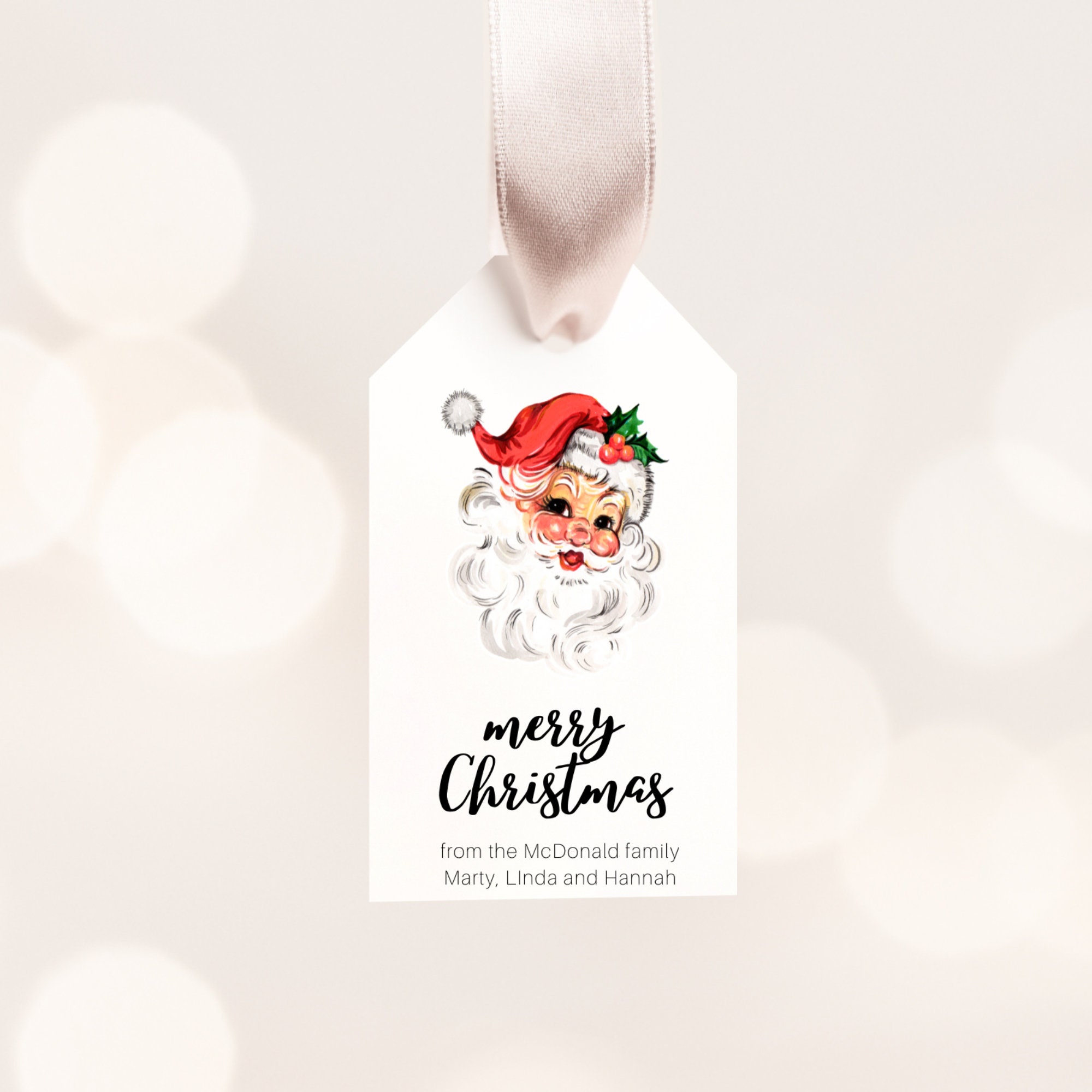 Vintage Santa Claus Christmas Gift Tag Editable PDF, Father Christmas ...