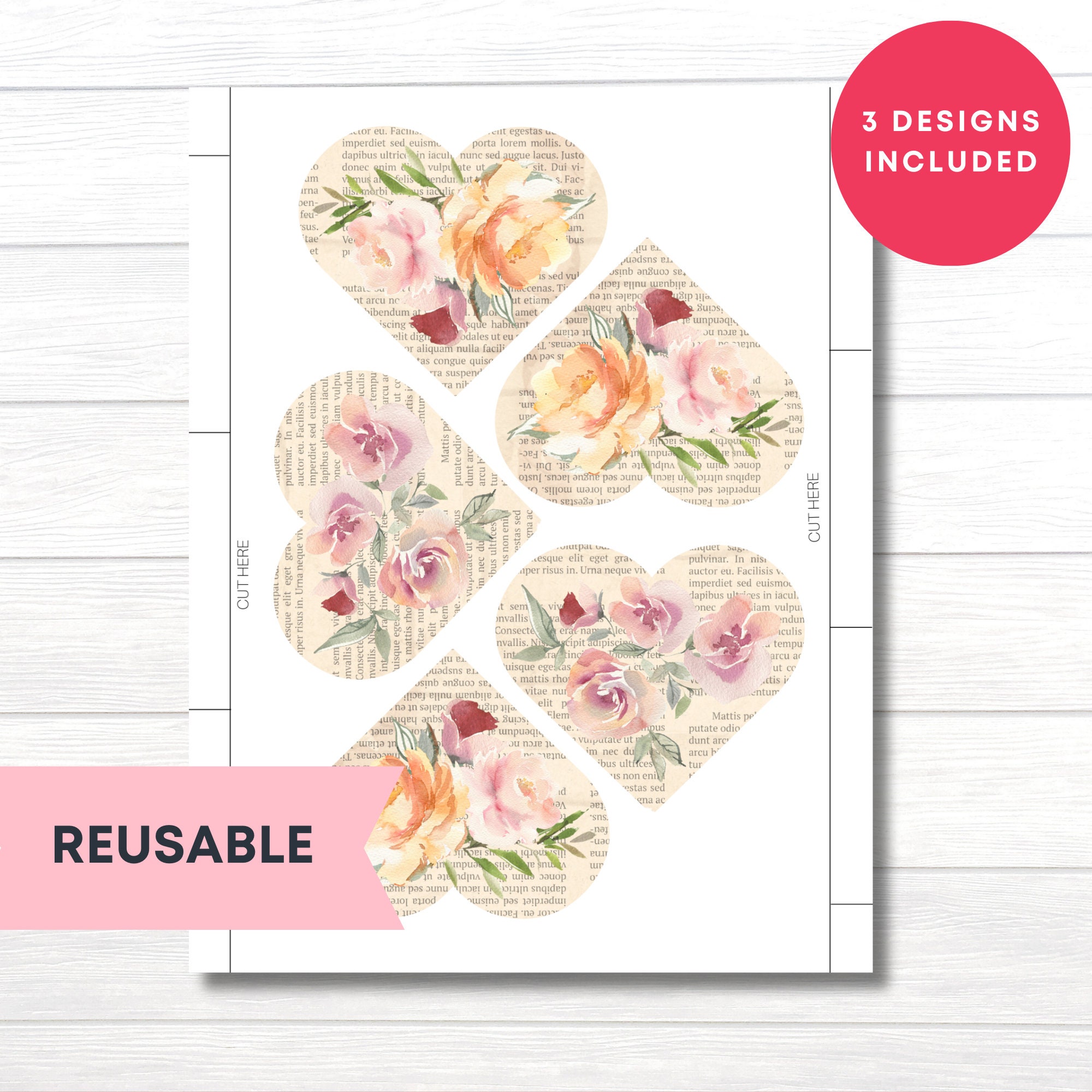 DIY Book Page Heart Garland Printable Vintage Valentines Bunting Decor ...