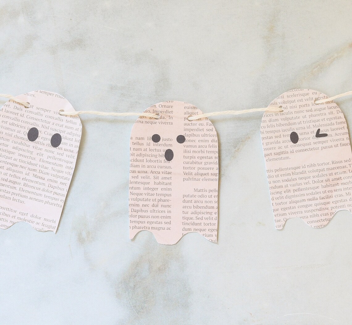 DIY Book Page Ghost Garland Printable Vintage Bookpage Ghost Bunting Halloween Decor Garland ...