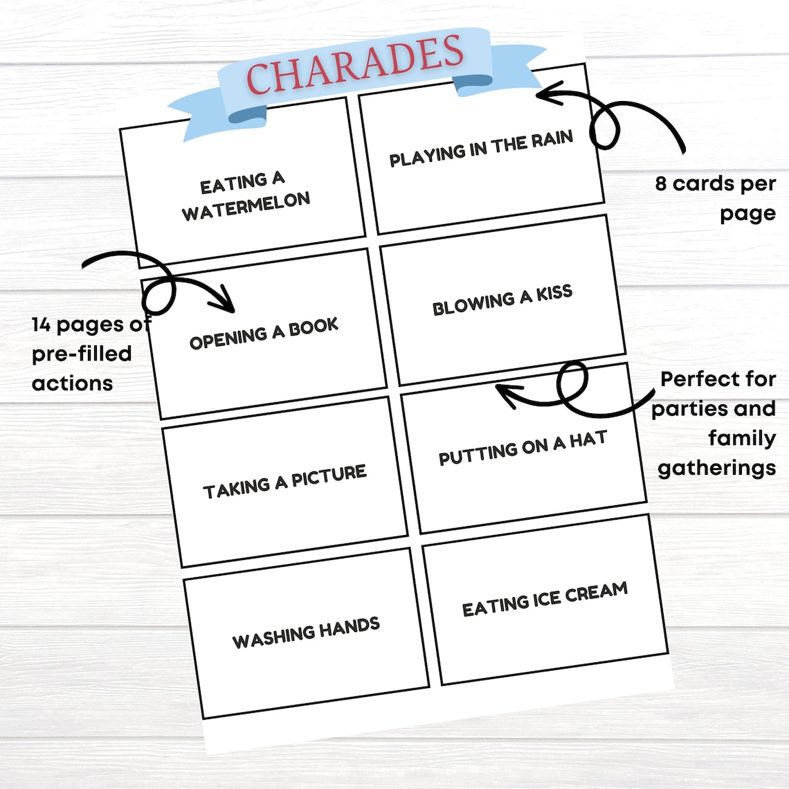 Charades Printable Game 100 Fun Words and Actions Included Interactive ...
