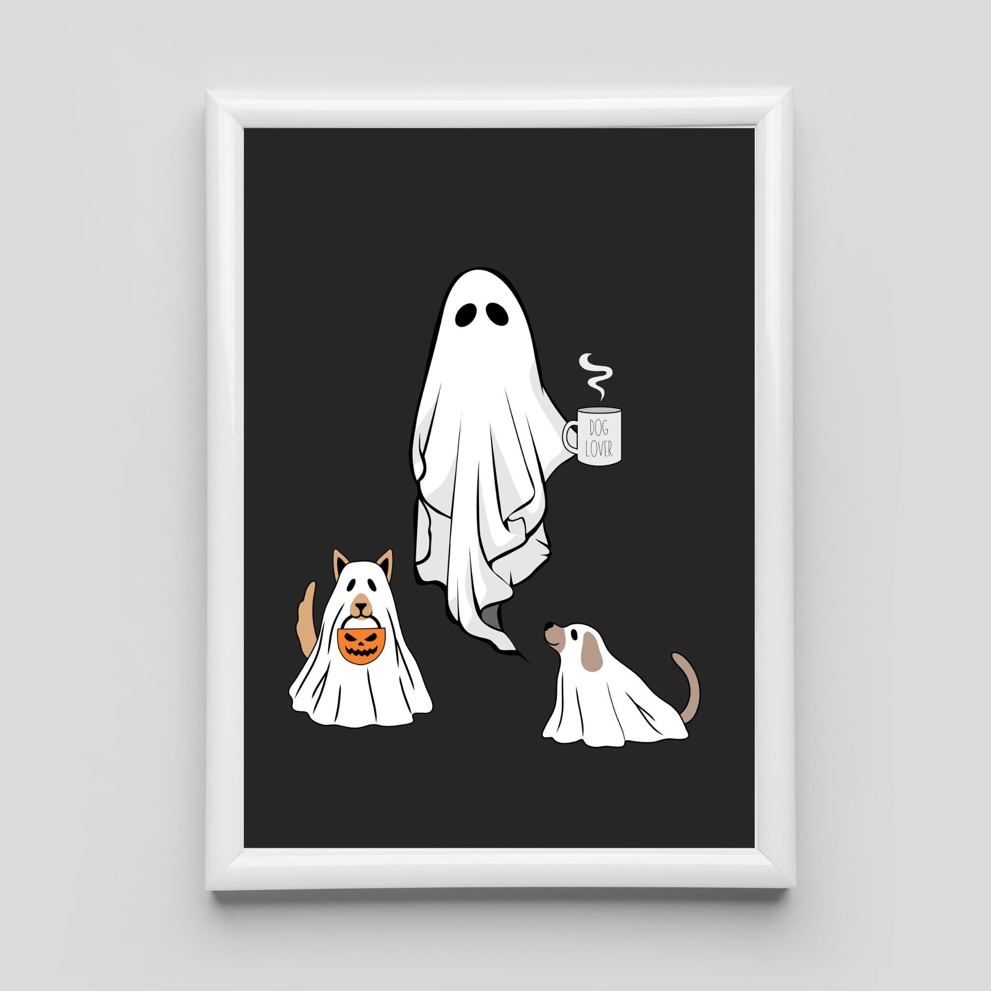 Halloween Ghost and Dog Wall Art Printable | Ghost Dog Lover Home Decor ...