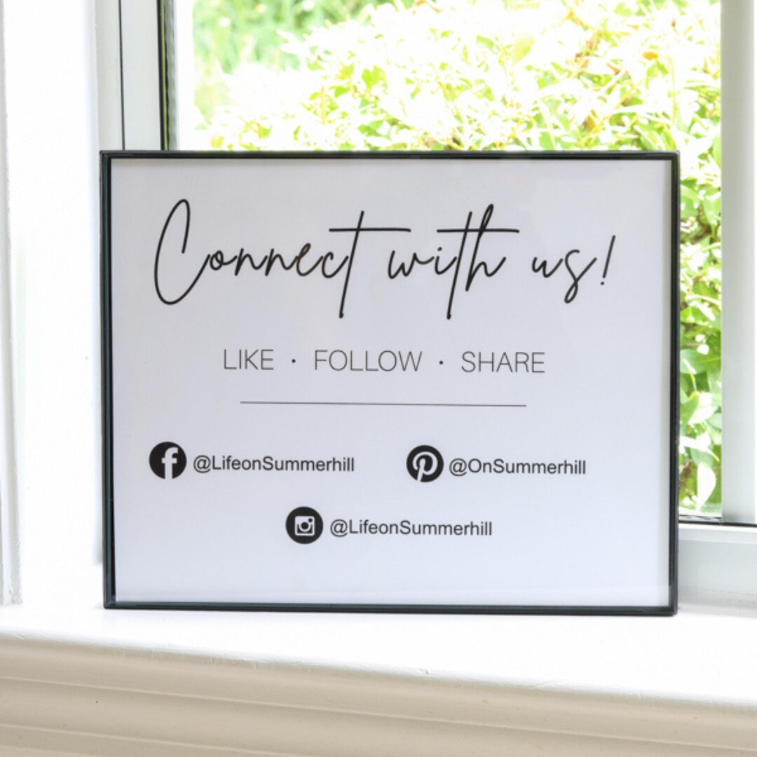 Editable Social Media Minimalist Sign, Connect With Us Display ...