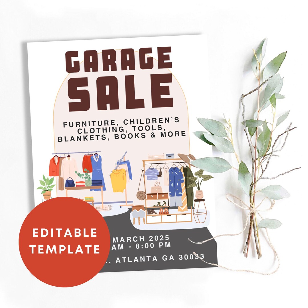 Editable Garage Sale Sign, Neighborhood Yard Sale Template Printable ...