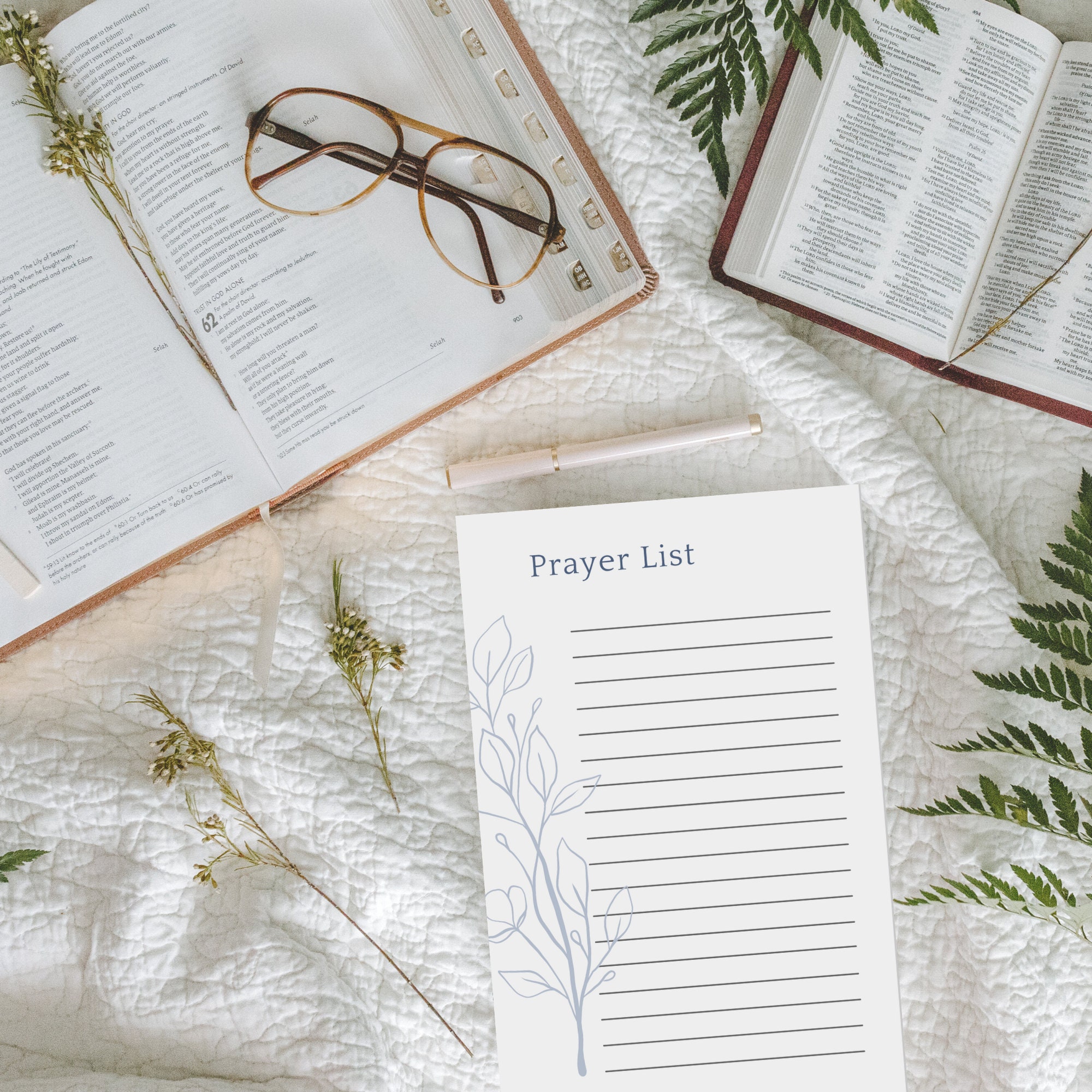Minimalist Floral Blue Line Art Printable Prayer List Christian Daily ...