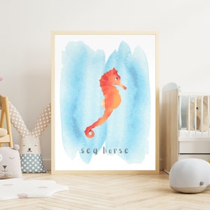Sea Horse Watercolor Digital Printable Wall Art Kids Room Nursery ...