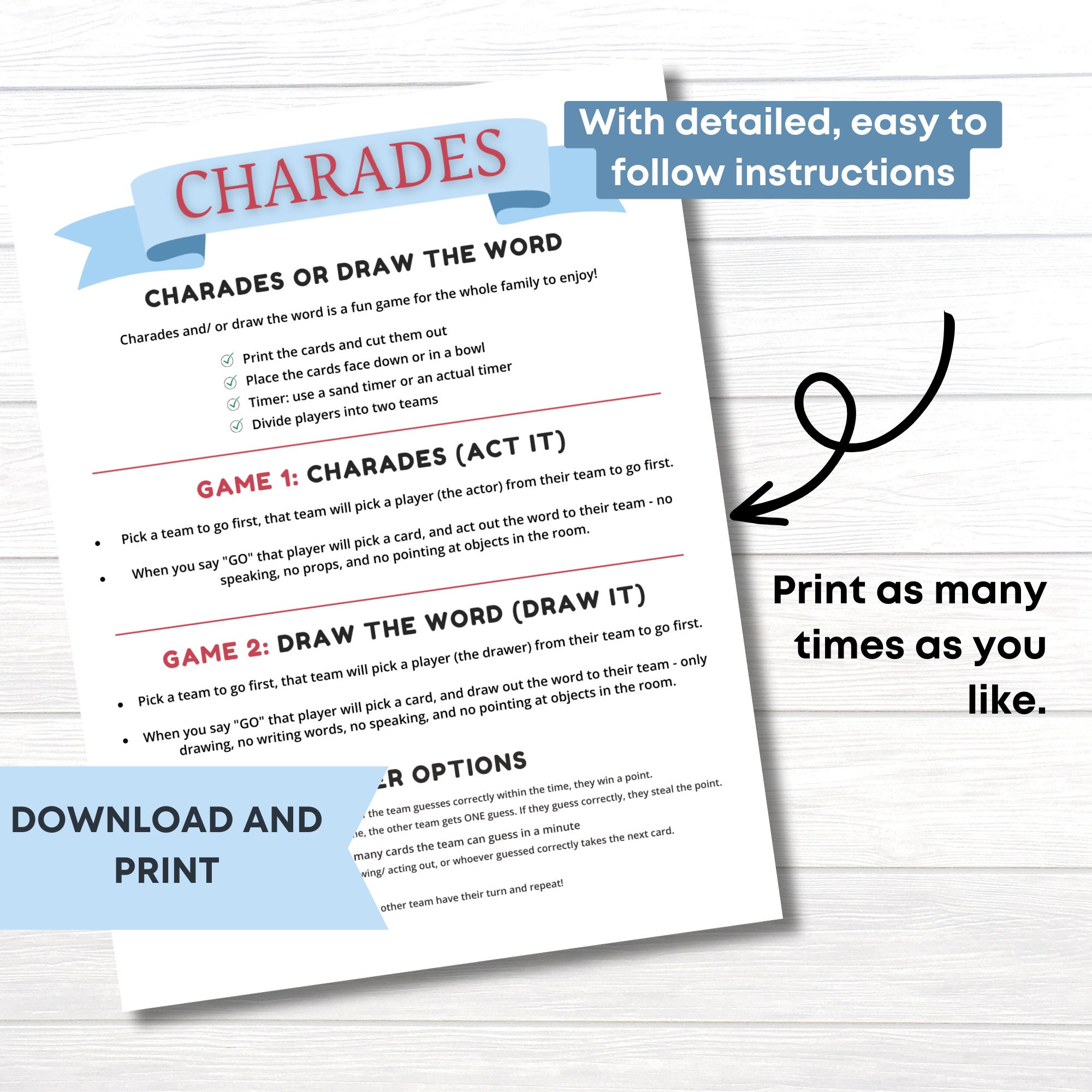 Charades Printable Game 100 Fun Words and Actions Included Interactive ...