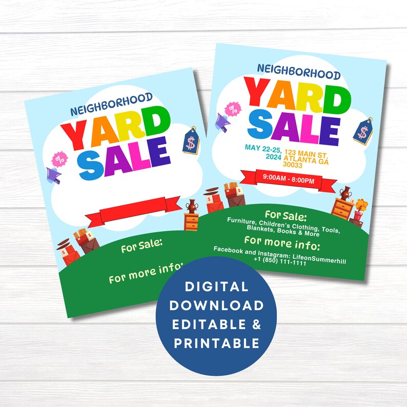 Editable Neighborhood Yard Sale Flyer | Community Garage Sale Event ...