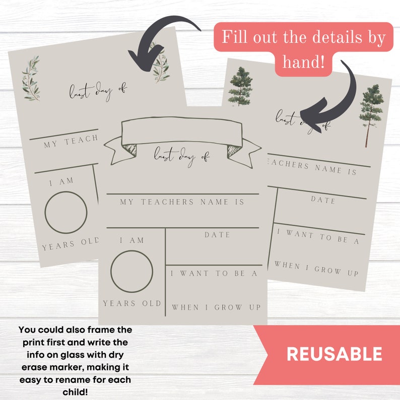 Set of 3 Last Day of School Sign Printable Minimalist Gender Neutral ...