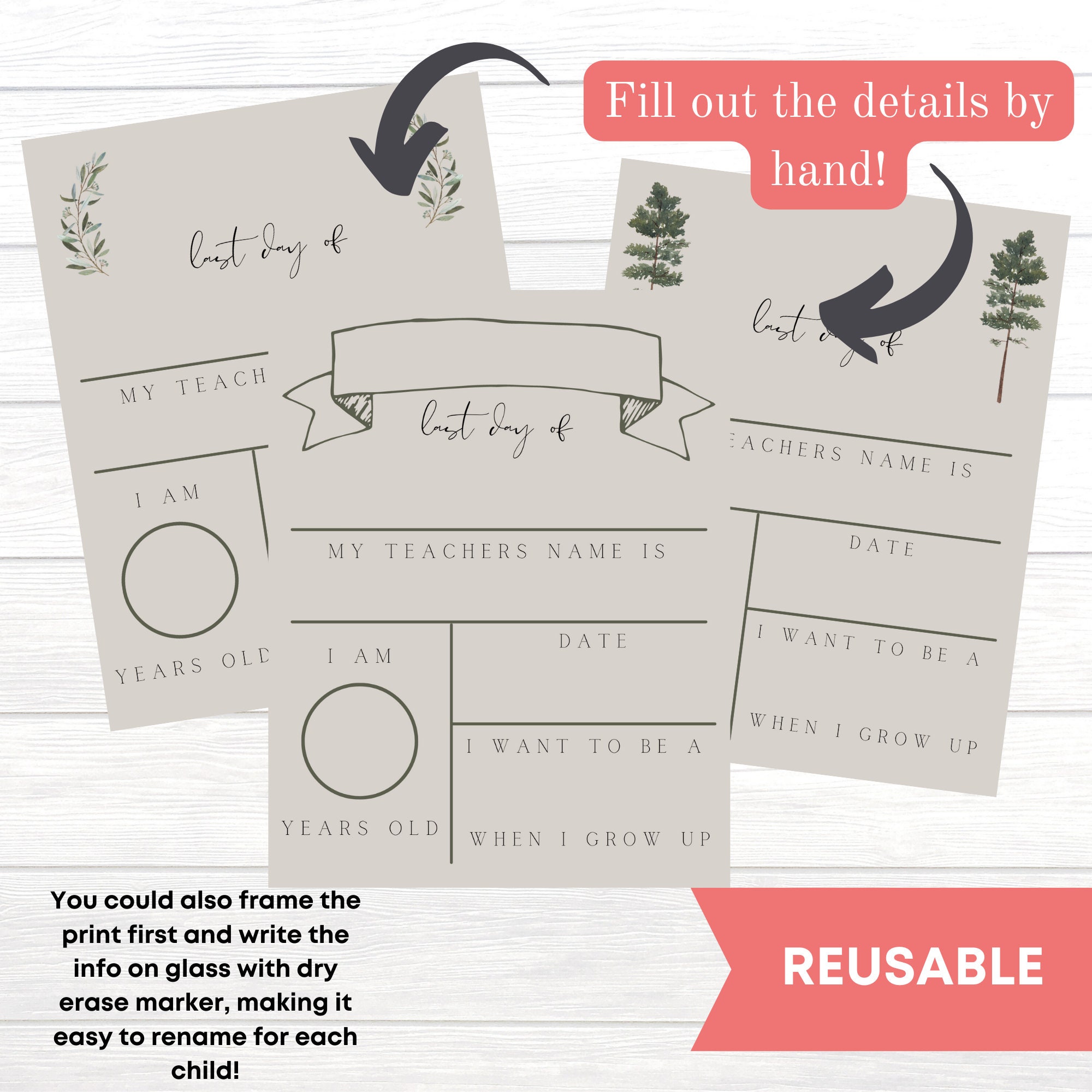 Set of 3 Last Day of School Sign Printable Minimalist Gender Neutral ...