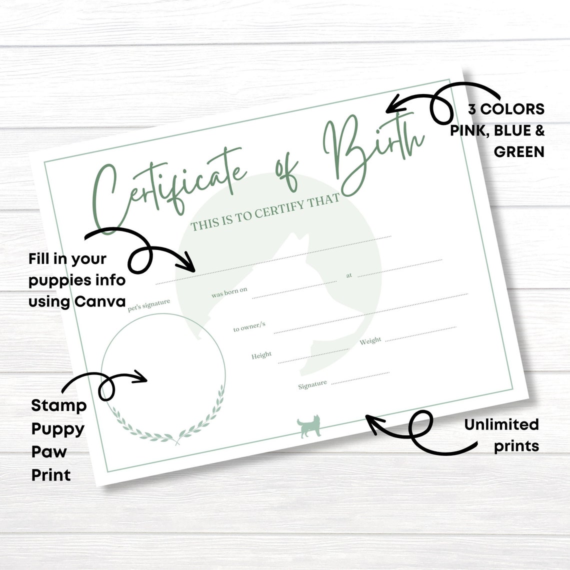 Editable Puppy Birth Certificate Set of 3 Dog Certificate Templates ...