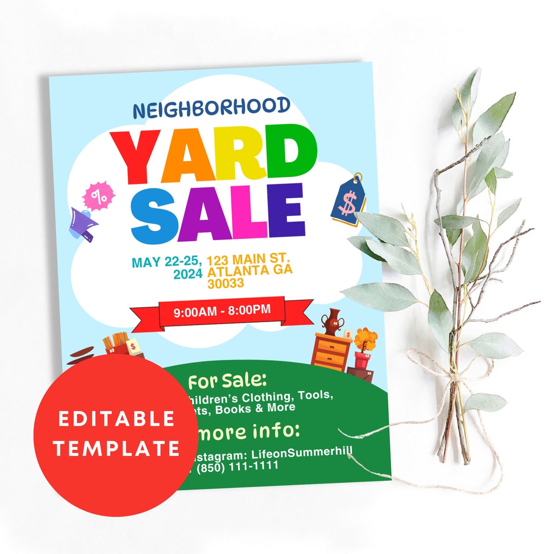 Editable Neighborhood Yard Sale Flyer | Community Garage Sale Event ...
