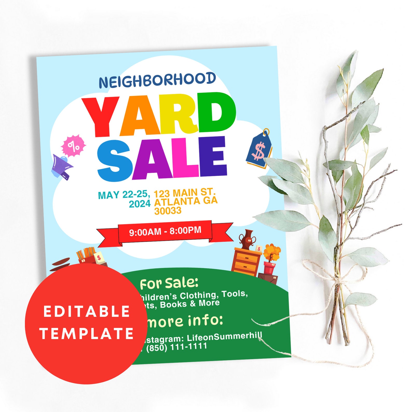 Editable Neighborhood Yard Sale Flyer | Community Garage Sale Event ...