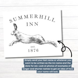 Custom Vintage Bunny Rabbit Inn Sign Digital Wall Art Personalized ...